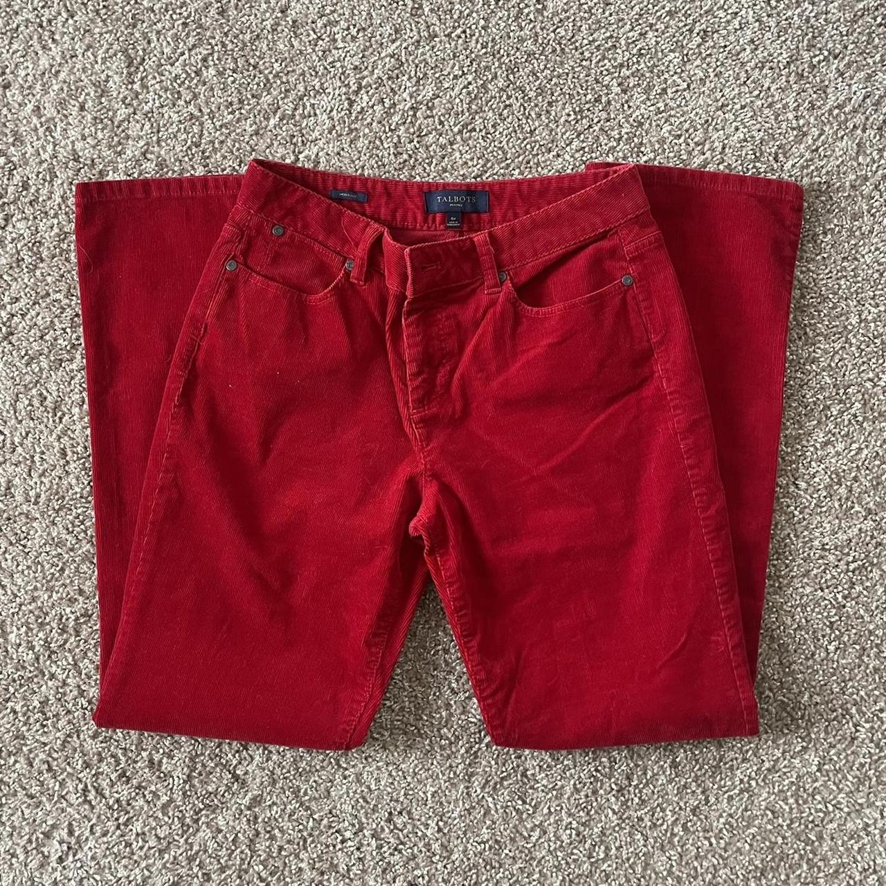 red corduroy pants size 6P, more like a 3/4 straight... - Depop