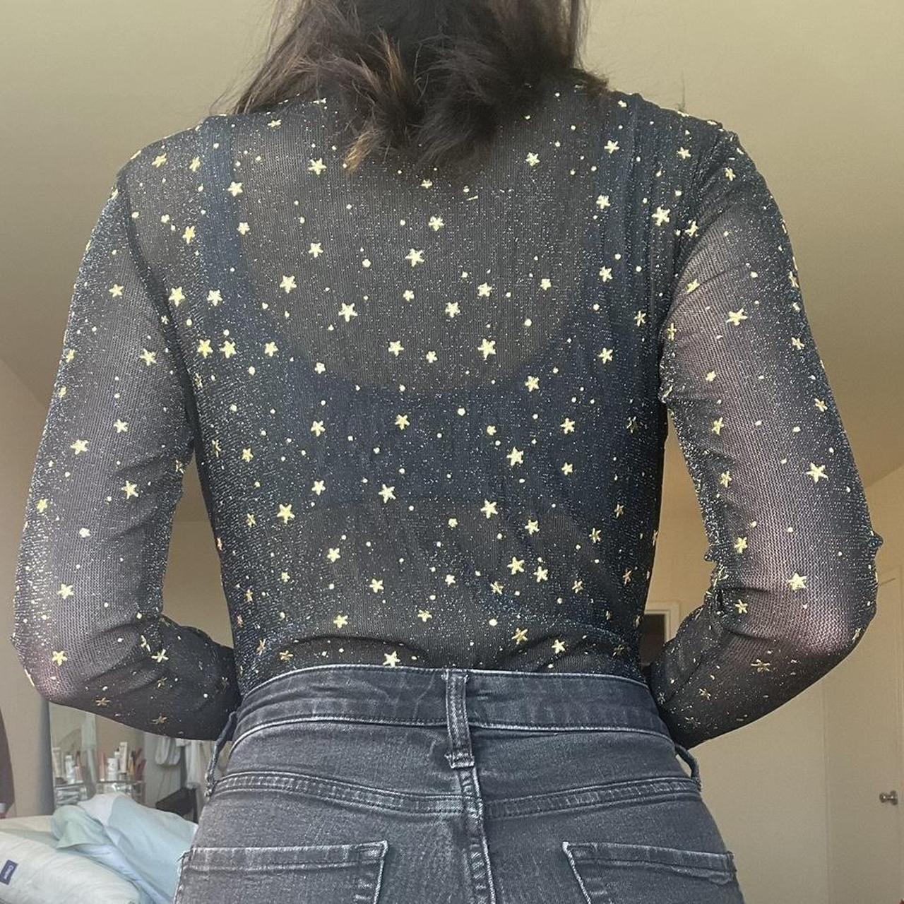 black mesh bodysuit with gold stars ⭐️ Super cute for... - Depop