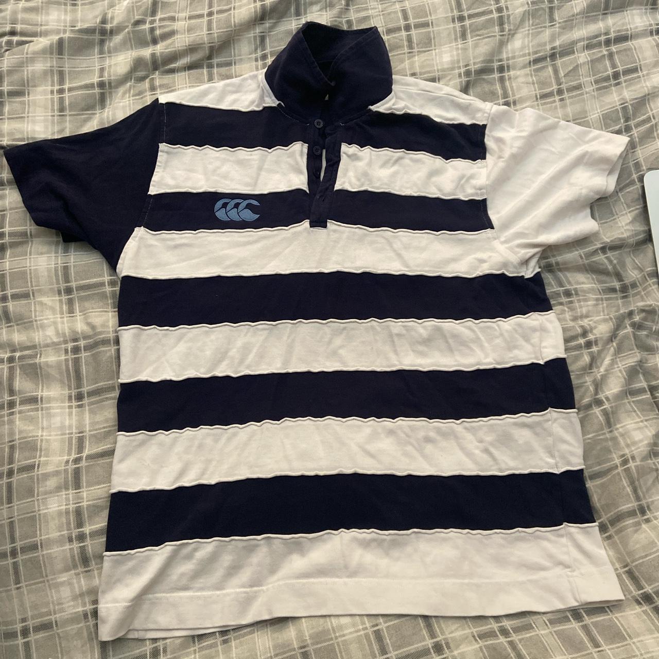 White and Navy Canterbury Polo Shirt Size... - Depop