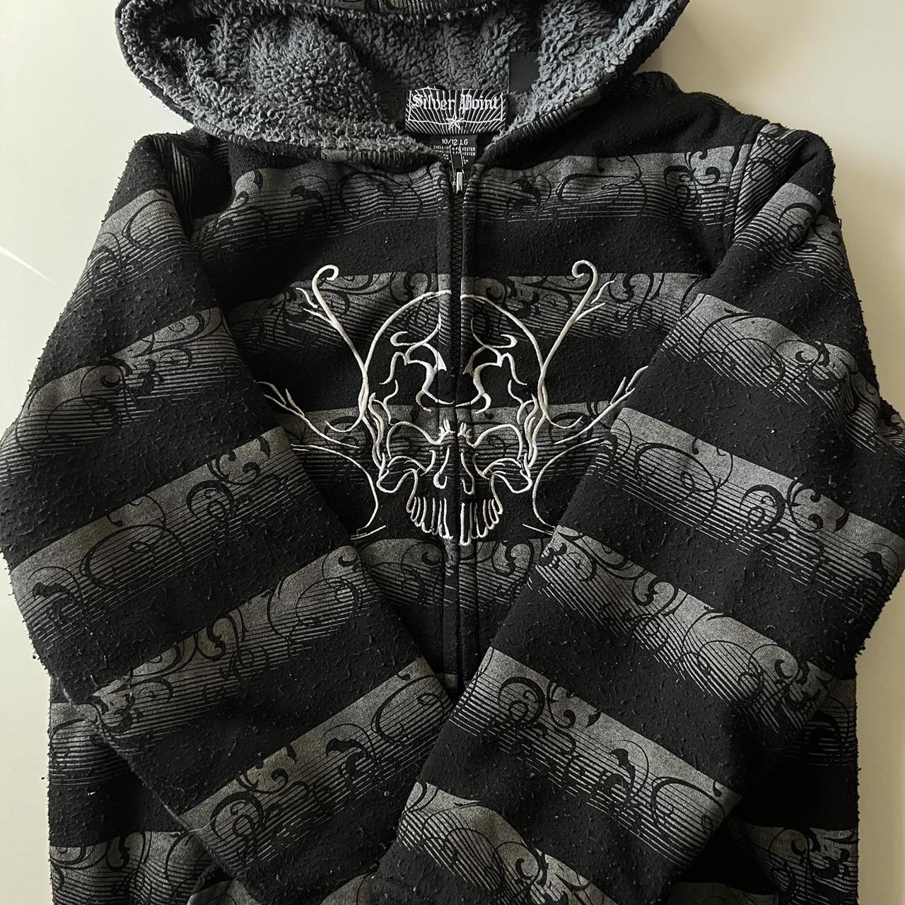 ෆ silver point striped hoodie fits size xs-s 9/10... - Depop