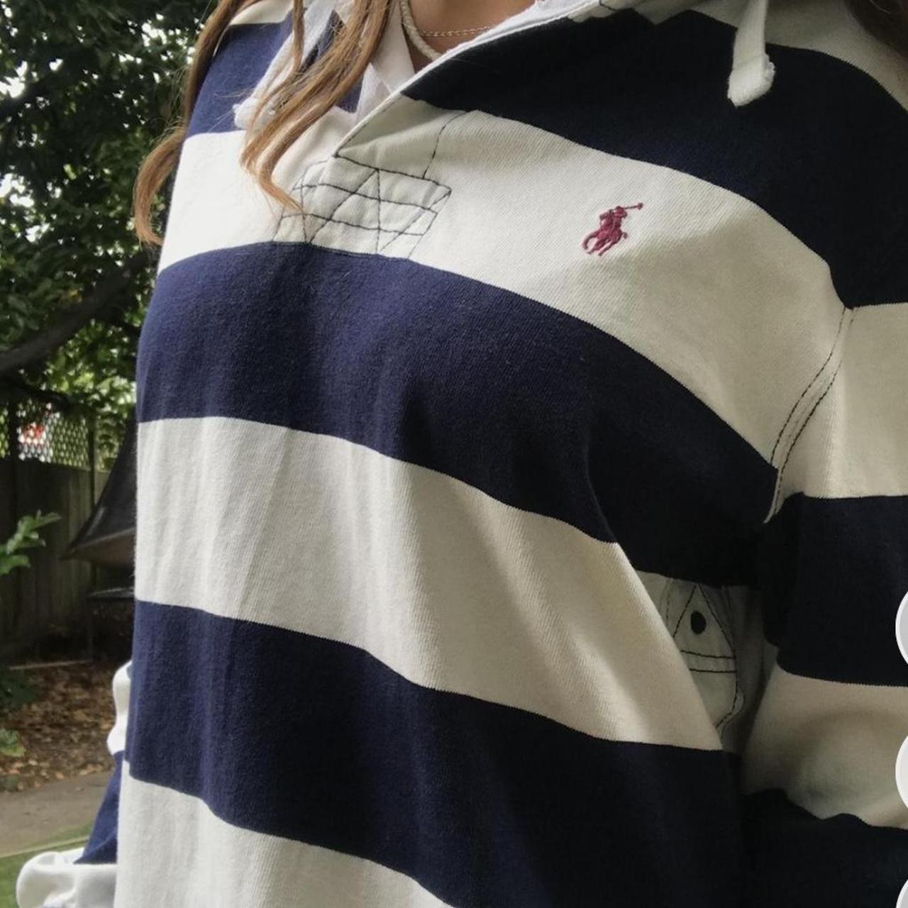 Vintage Retro Ralph Lauren Rugby Shirt in blue and... - Depop