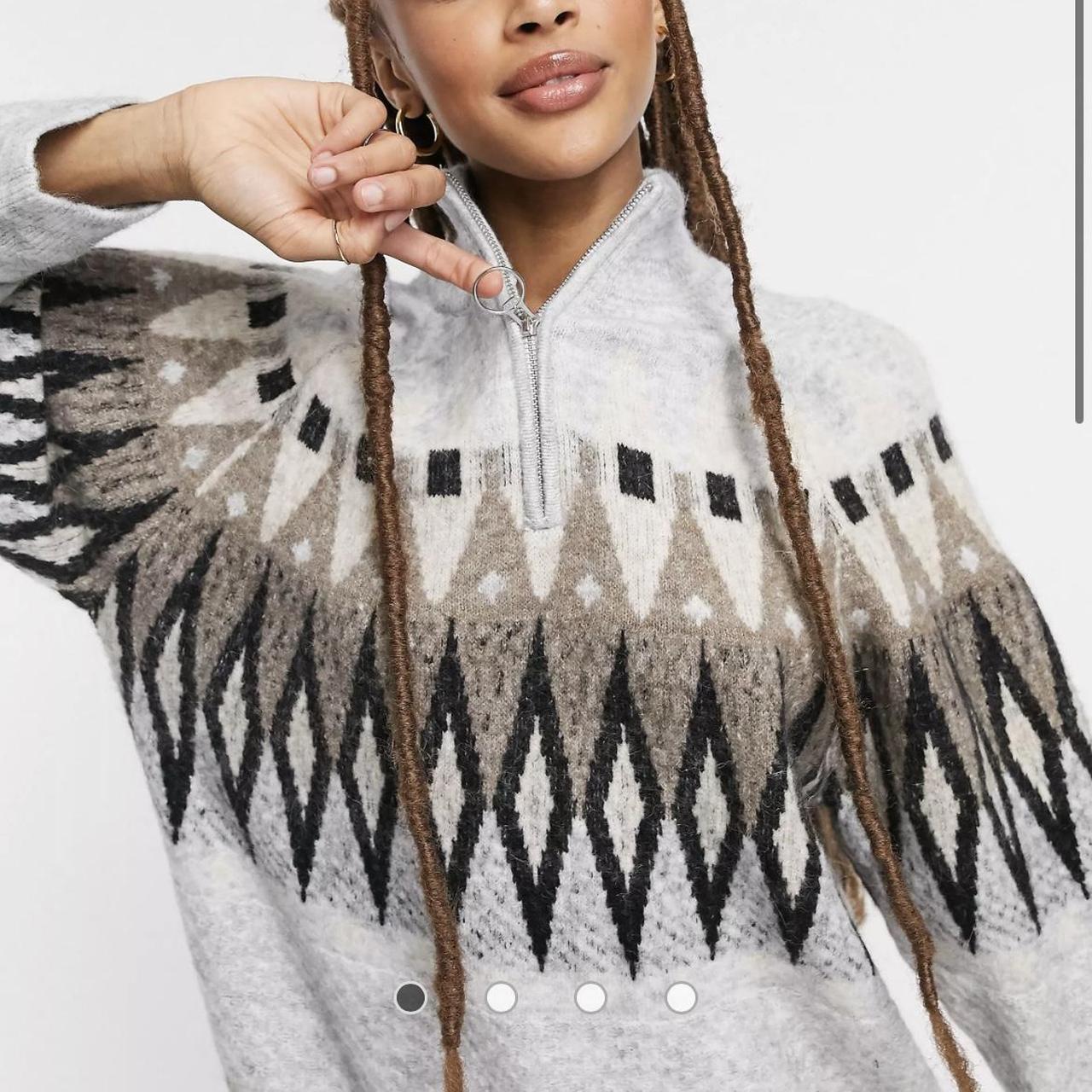 Asos Object zip detail jumper in fairisle print Worn... - Depop