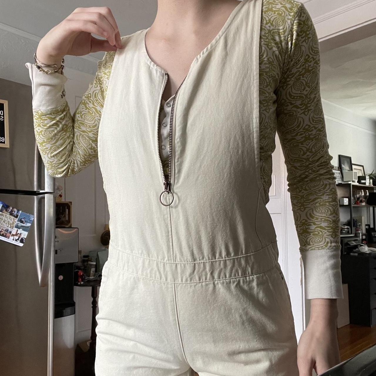 Hurley beige overalls with front zipper... - Depop