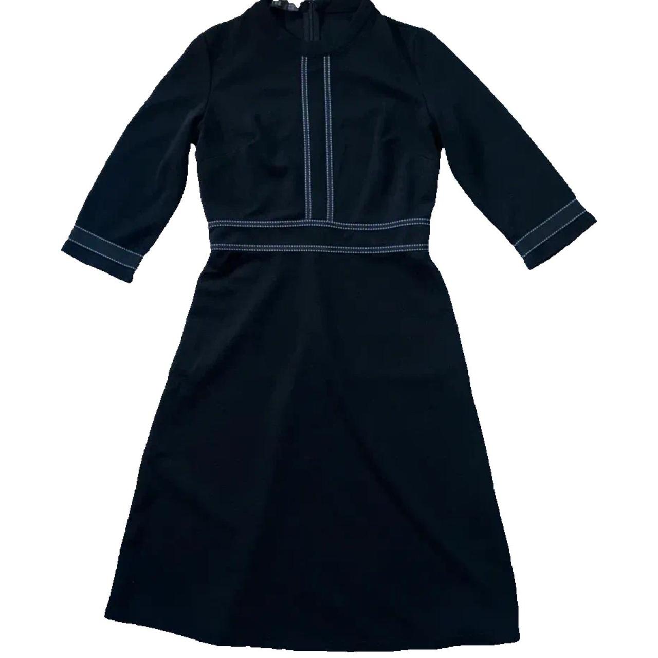 1960s inspired mod black dress with white stitching,... | Depop