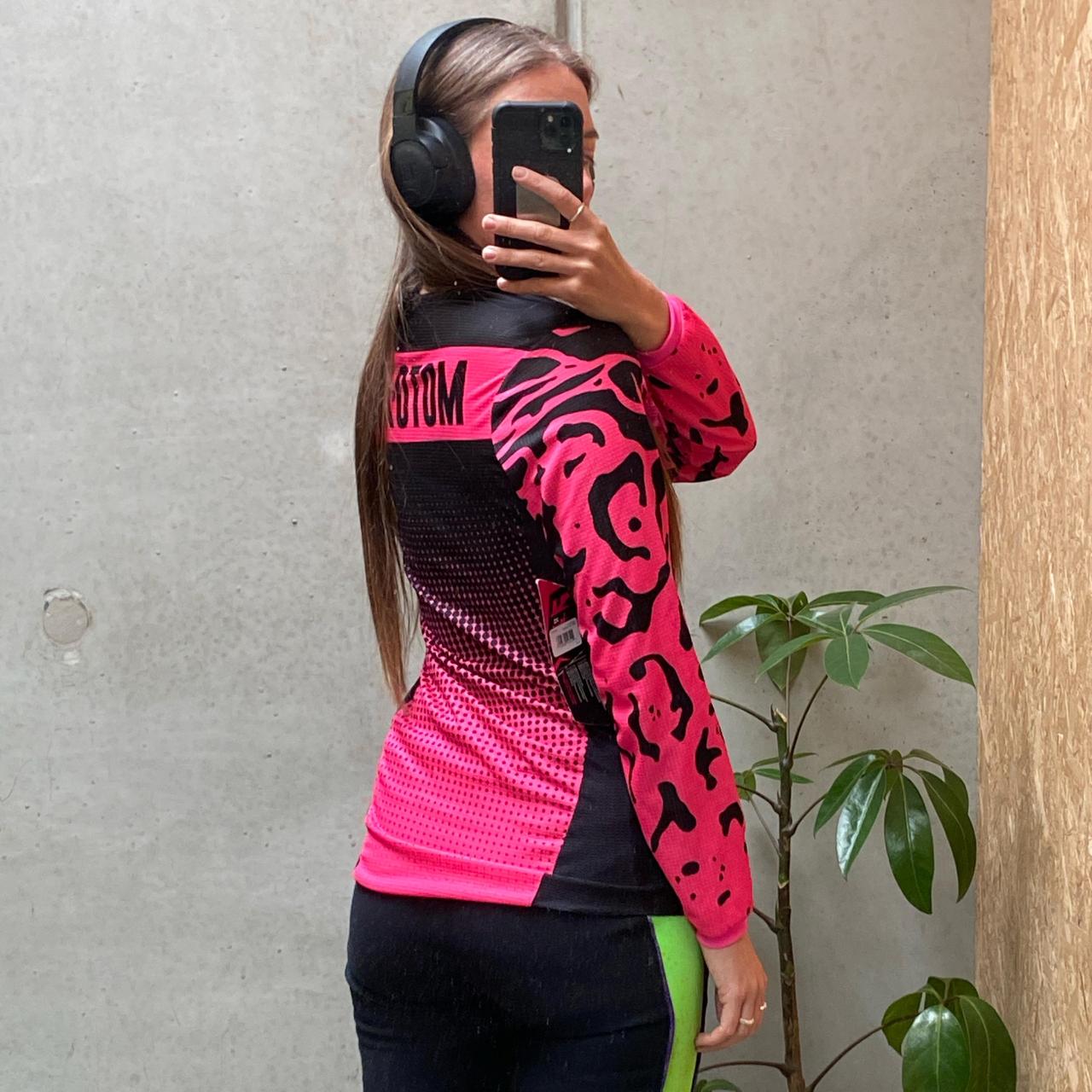 Pink and Black Fox Racing Long Sleeve Top #motocross... - Depop