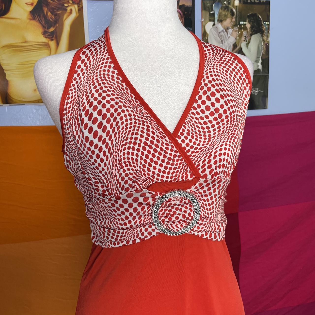 y2k red and white checkered halter top with... | Depop