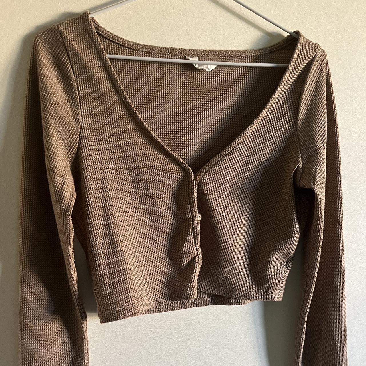 cropped light brown cardigan - can be worn open or... - Depop