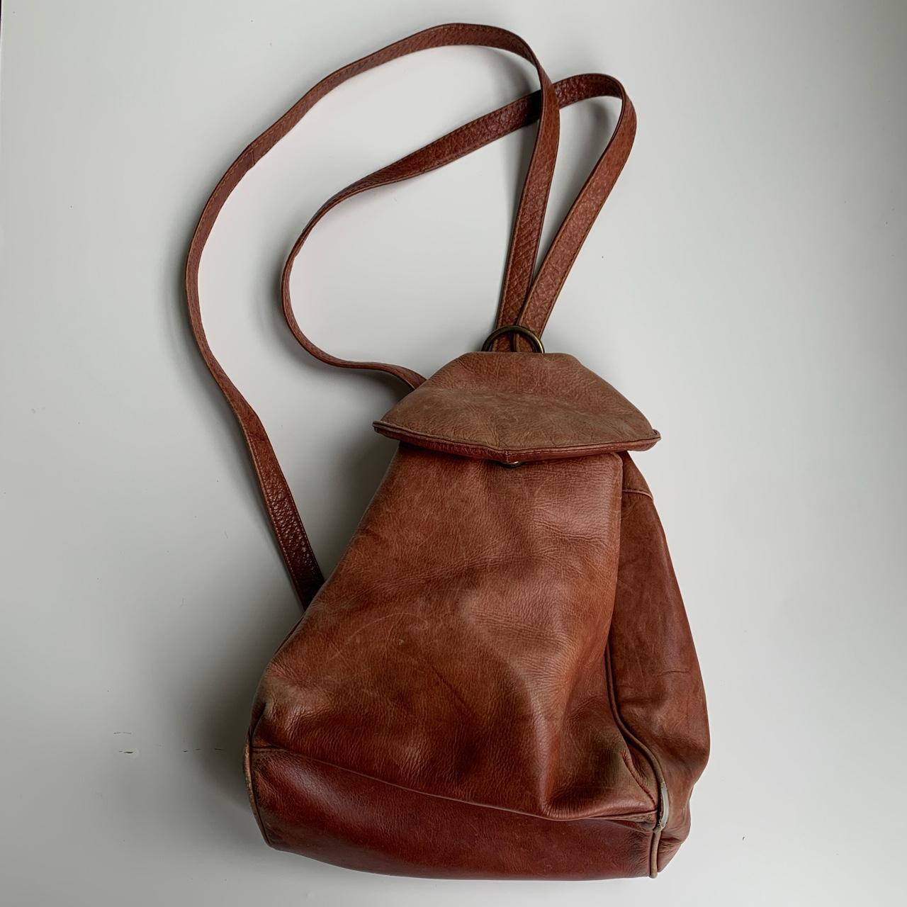 Vintage tan leather backpack / rucksack, straps can... - Depop