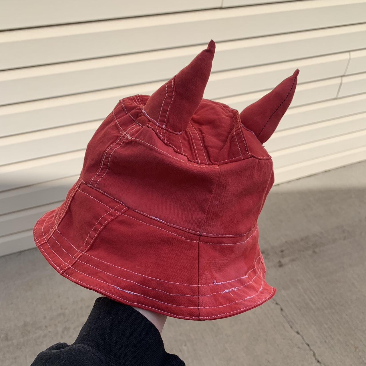 1 of 1 light red horned bucket hat 🎩 Unisex One... - Depop