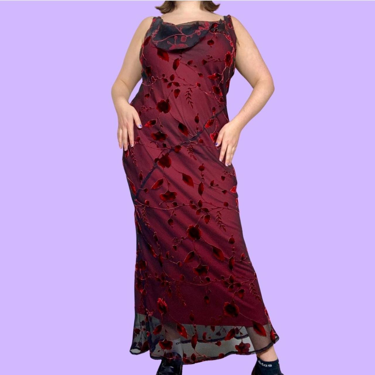 Vintage 90s red floral mesh overlay whimsygoth maxi... - Depop