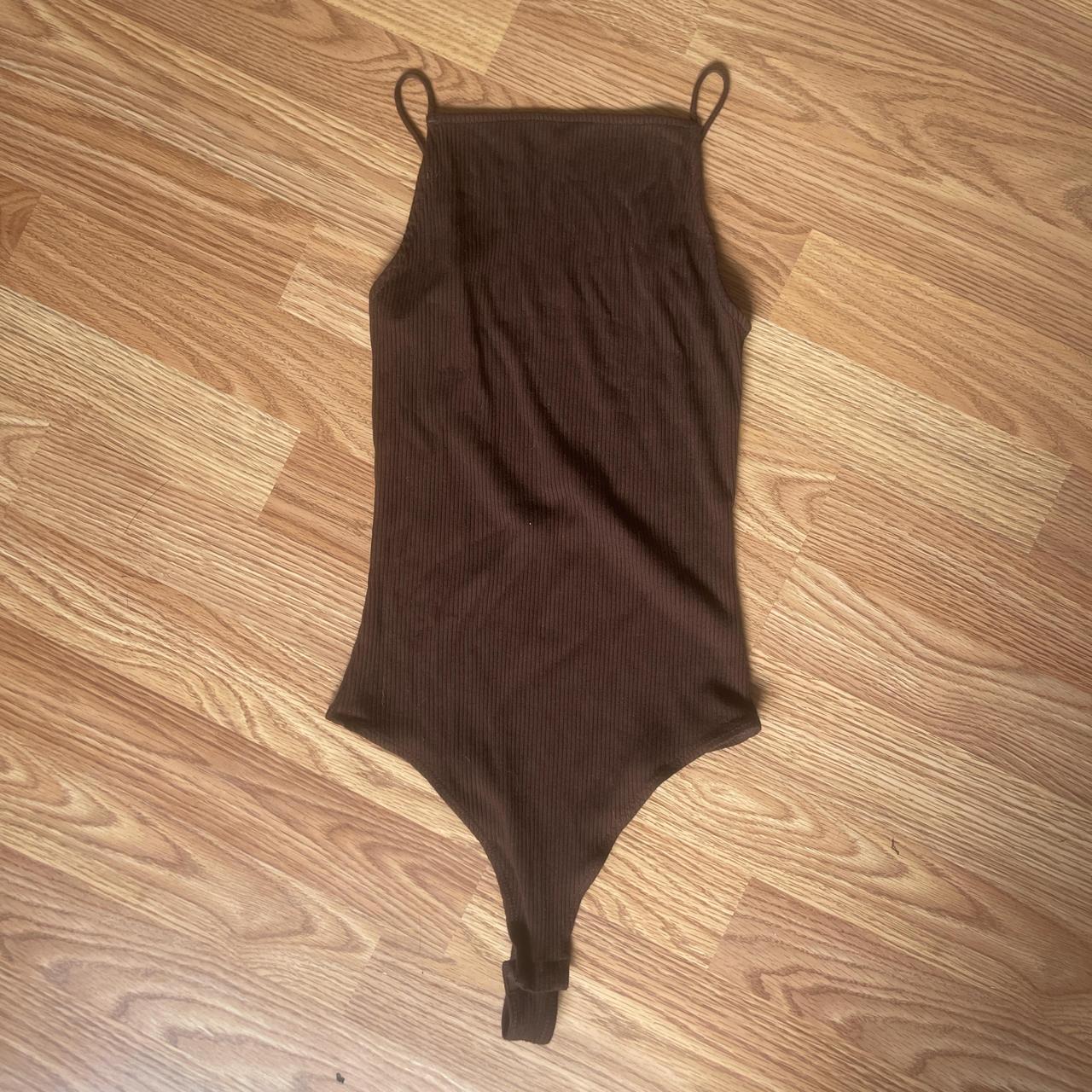 Brown bodysuit with low scoop back #bodysuit - Depop