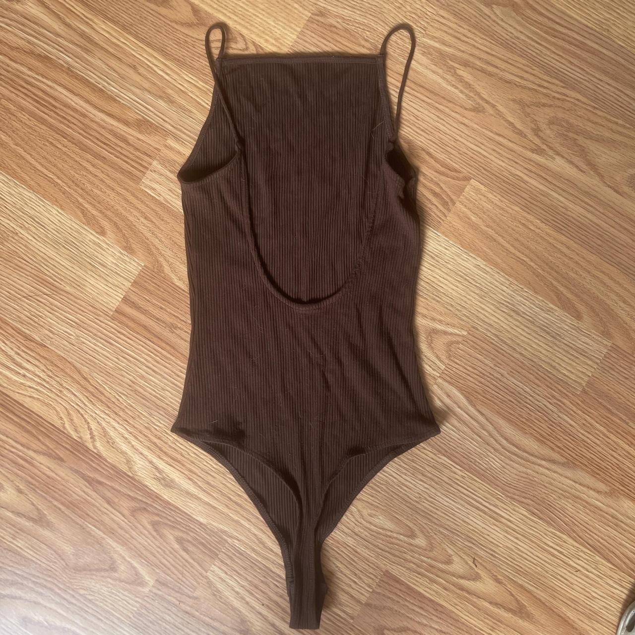 Brown bodysuit with low scoop back #bodysuit - Depop