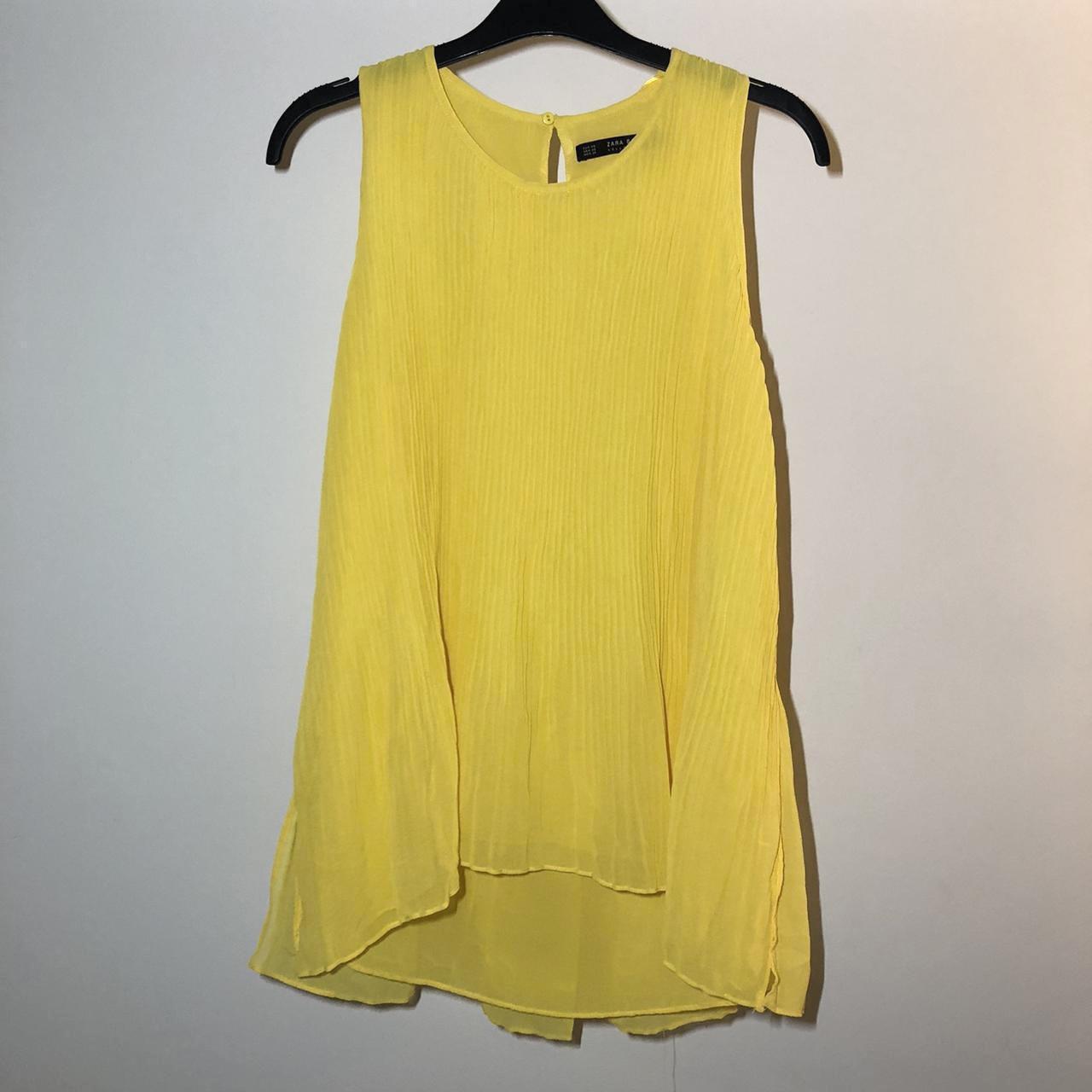 ZARA Yellow Plisse Long Top with Keyhole Detail... - Depop