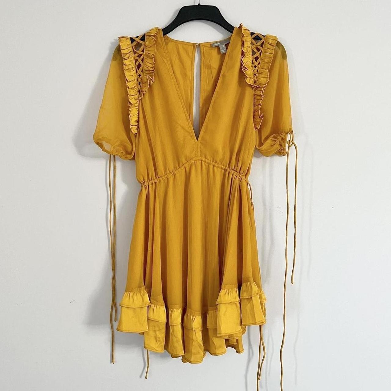 Yellow open back ruffle mini dress | Depop