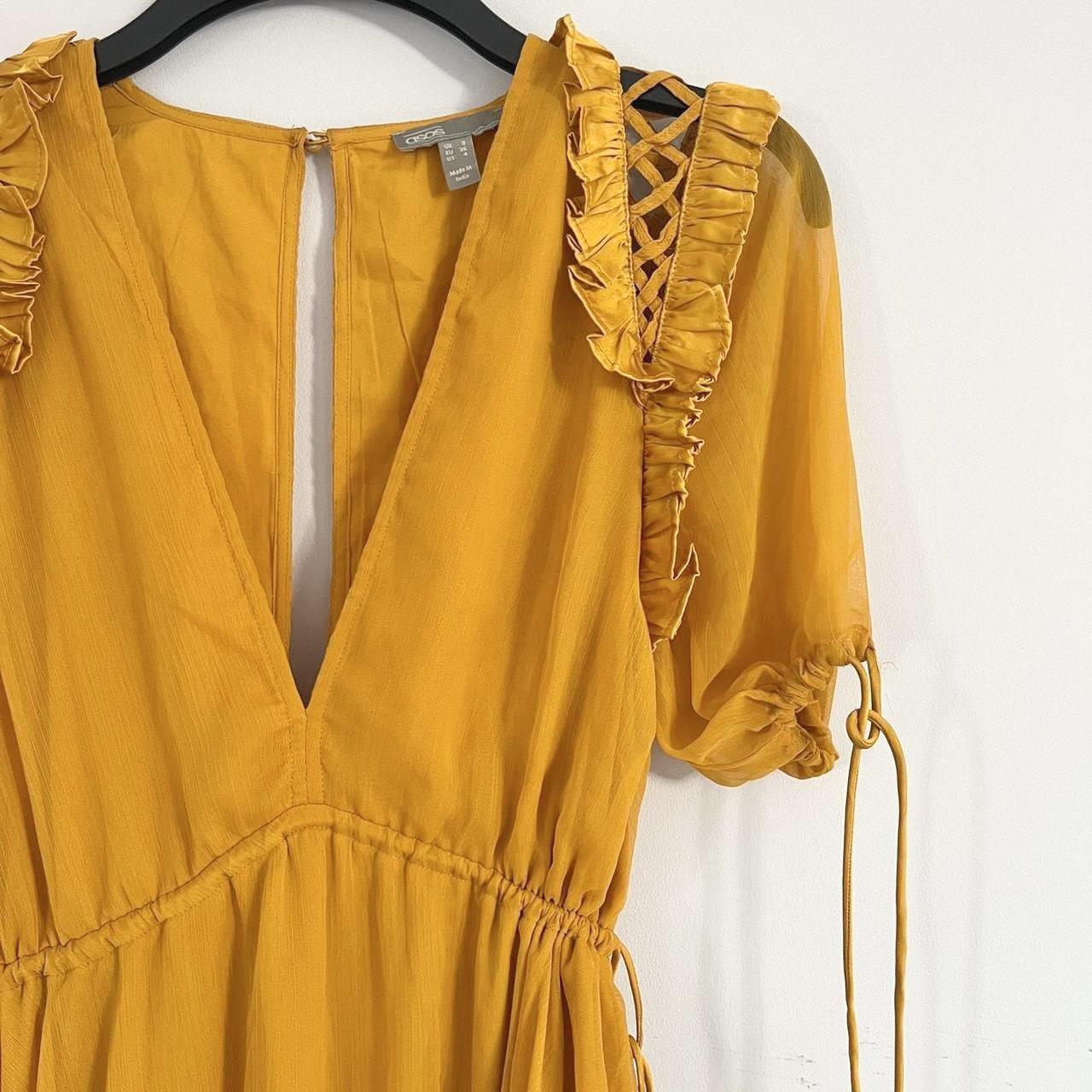 Yellow open back ruffle mini dress | Depop