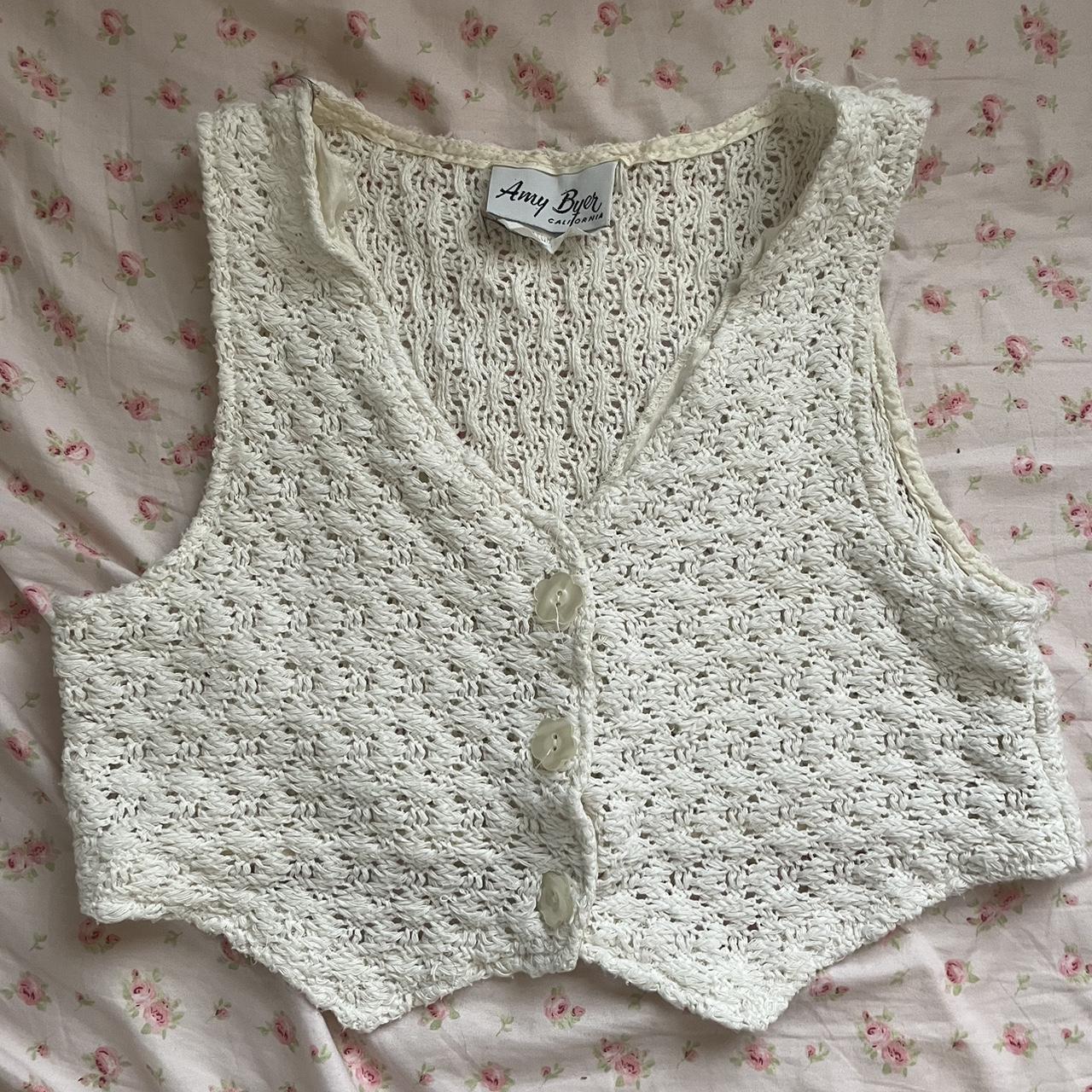 White knitted vest! It also has flower shaped... - Depop