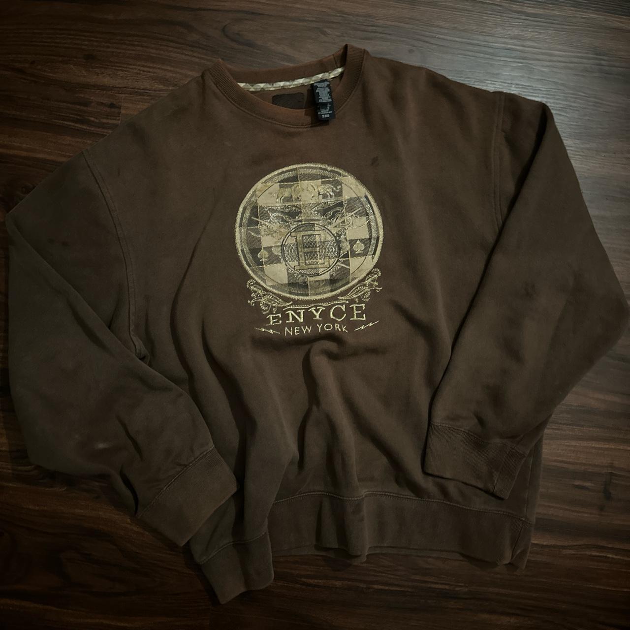 Brown overused graphic crew neck Embroidered... - Depop