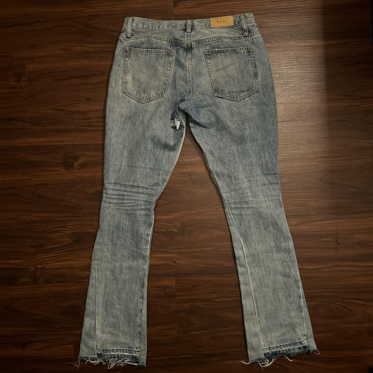 Mnml flare blue slightly distressed jeans Size... - Depop