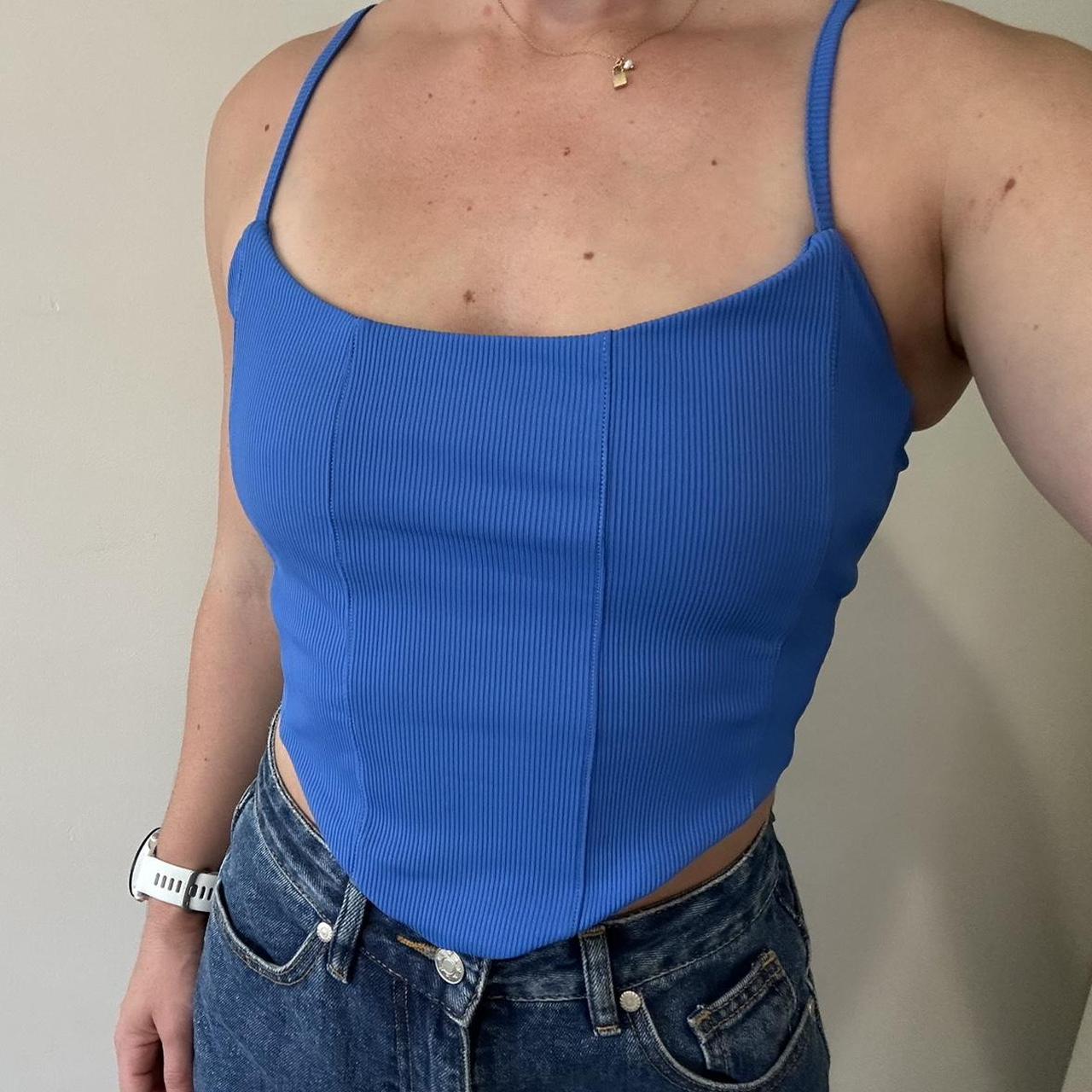 Blue ribbed crop top size XS - Depop