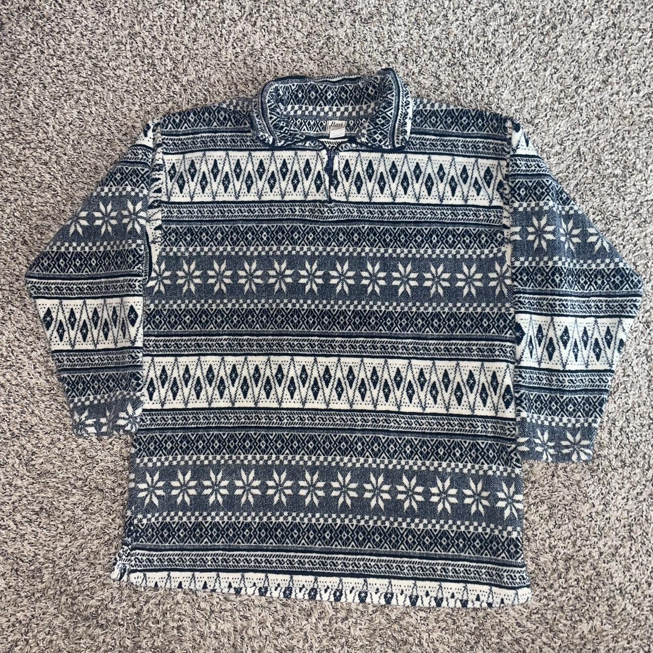 Vintage Aztec Print Fleece Quarter Zip Jacket Size... - Depop