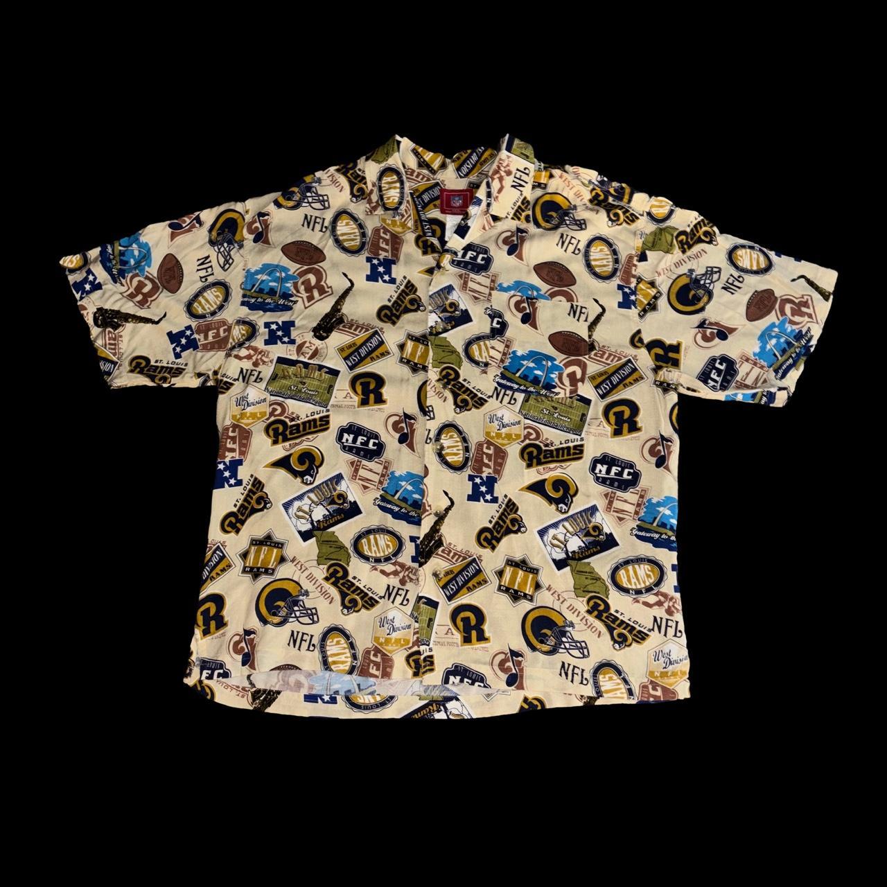 Vintage St Louis LA Rams NFL Button Up Cuban Collar... - Depop