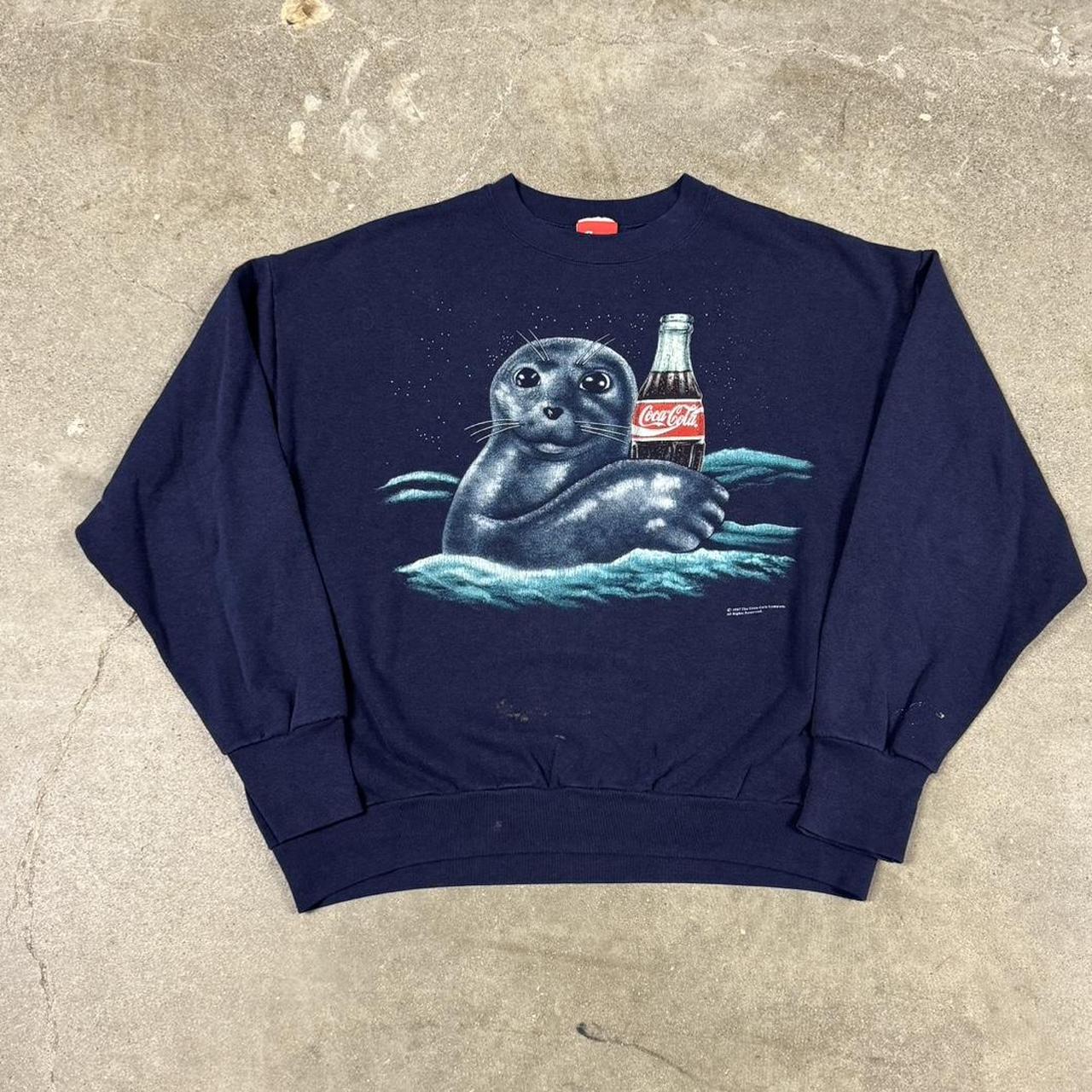 Vintage Coca Cola Navy Crewneck Size XL... - Depop