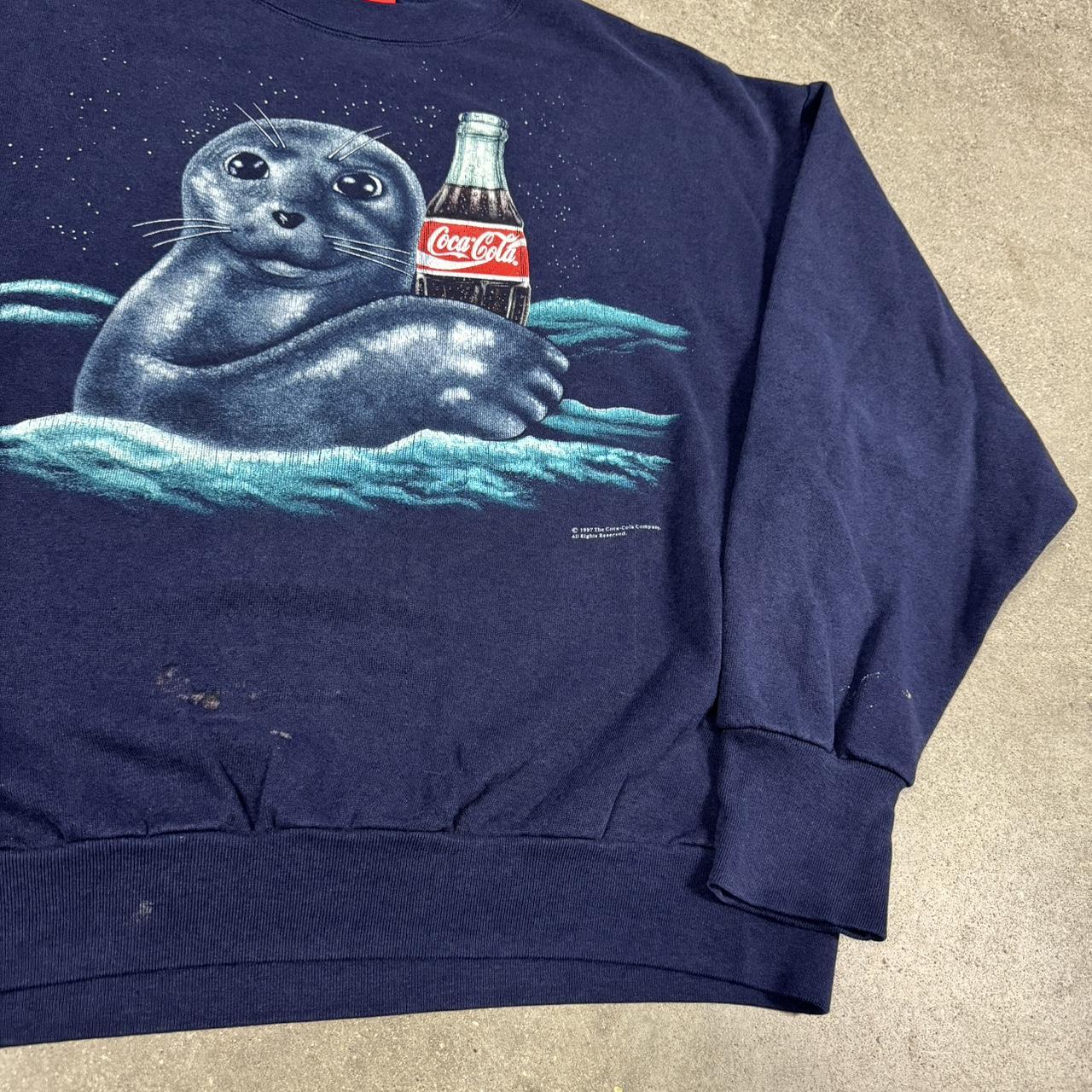 Vintage Coca Cola Navy Crewneck Size XL... - Depop
