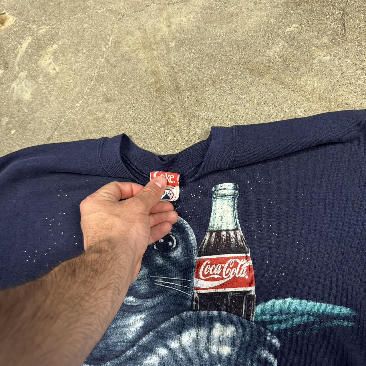 Vintage Coca Cola Navy Crewneck Size XL... - Depop