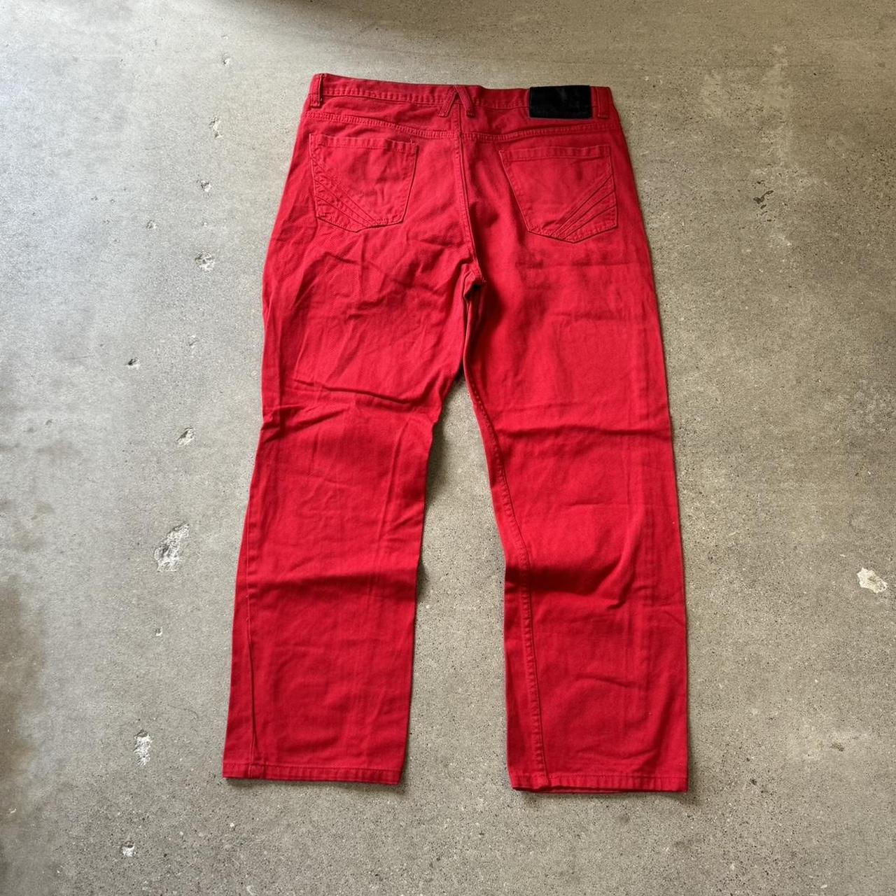 Y2K akademiks red wide leg baggy pants Size 38 x 32... - Depop