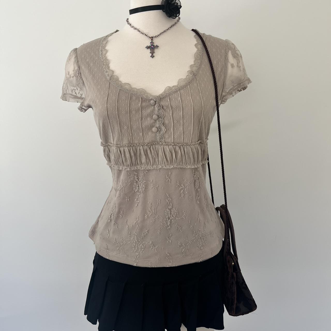 🌸a feminine cute top with this lace-detailed blouse!... - Depop