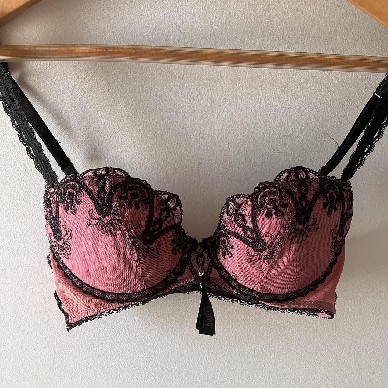 Pink and black lace Balconette Bendon bra Size -... - Depop