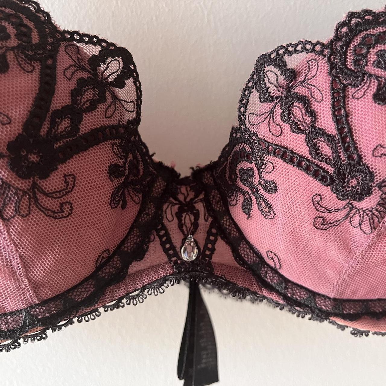 Pink and black lace Balconette Bendon bra Size -... - Depop