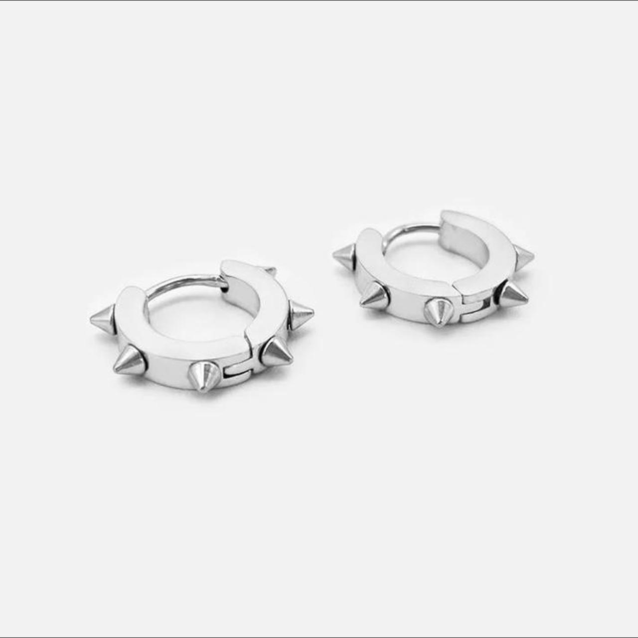 9mm stainless steel spike huggies in great... - Depop