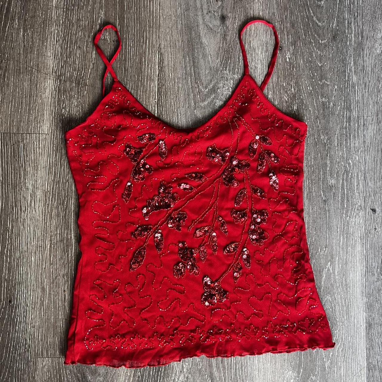Insanely cute vintage red doubled lined mesh tank... - Depop