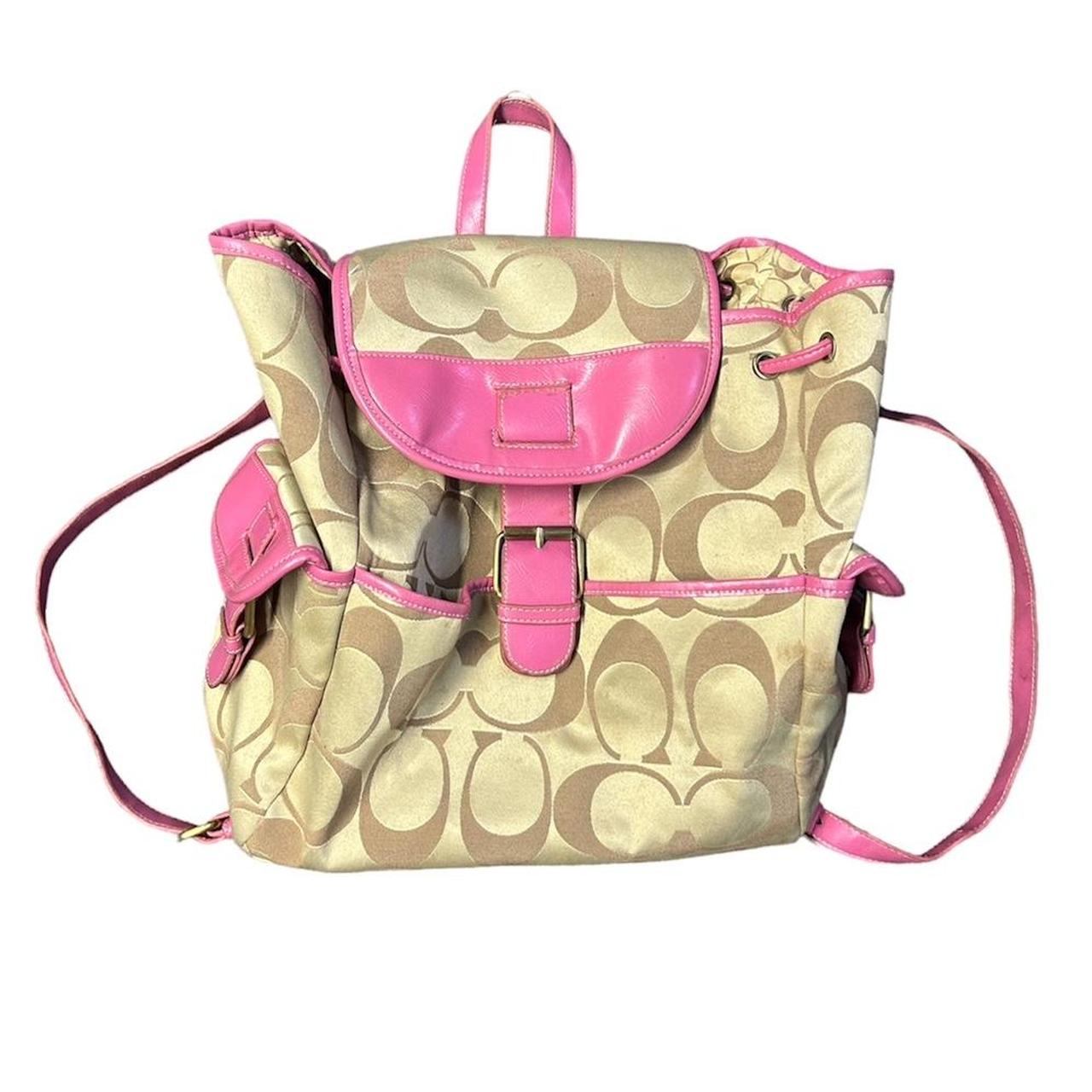 Coach monogram tan & pink backpack / knapsack... - Depop