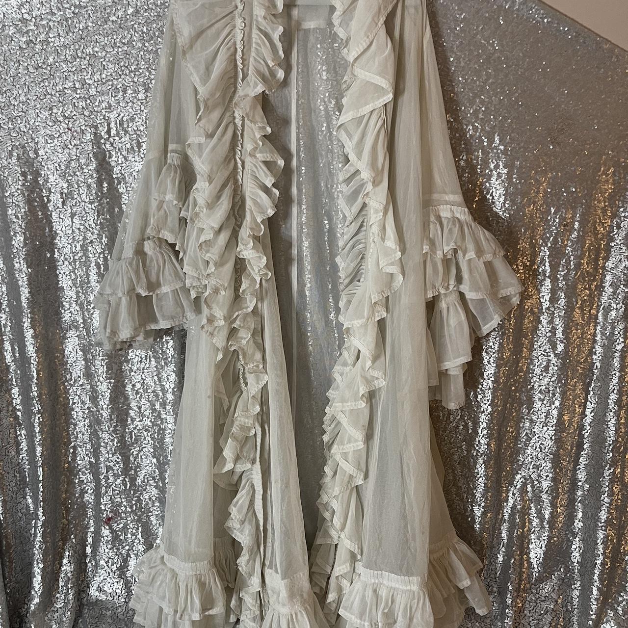 White ruffle coat fits all Some wear and tear and... - Depop
