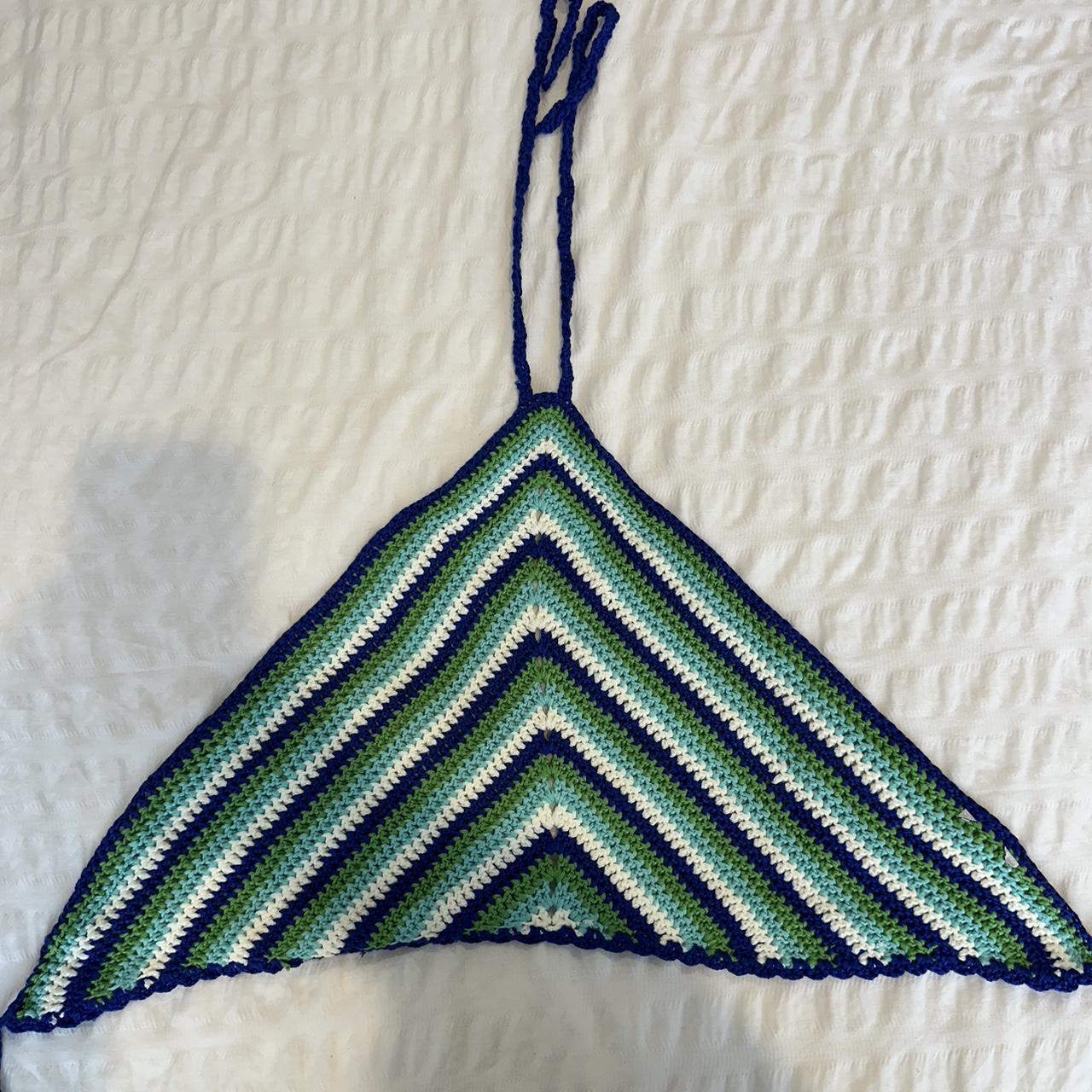 crochet blue and green triangle top #crochet - Depop