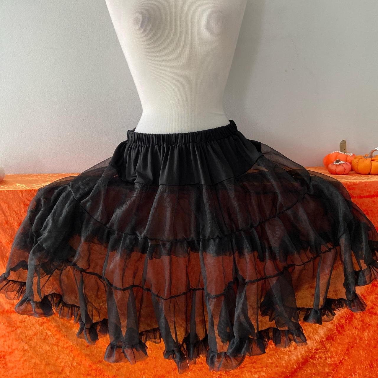 Black mesh ruffle layered skirt with elastic waist... - Depop