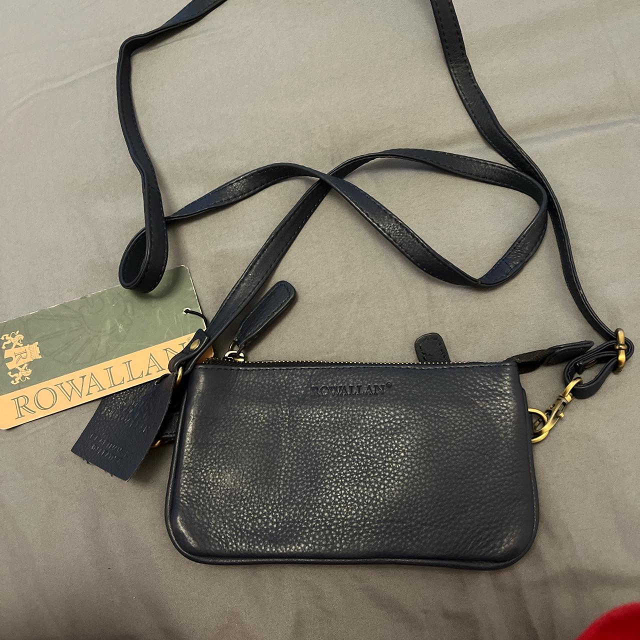 Rowallan navy blue leather crossbody pocket bag,... - Depop