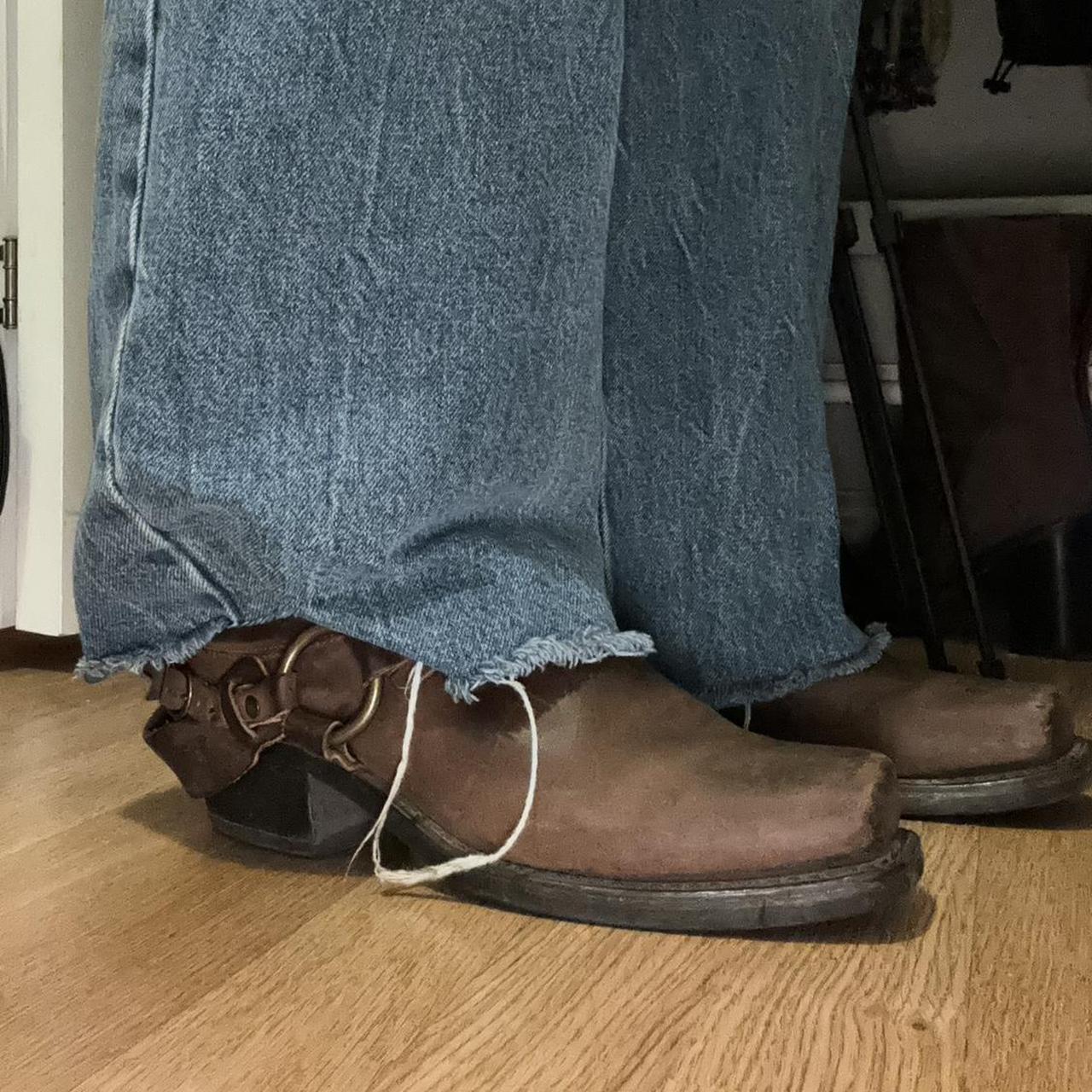 Vintage Frye boots brown 90s slop on clog cowboy... - Depop