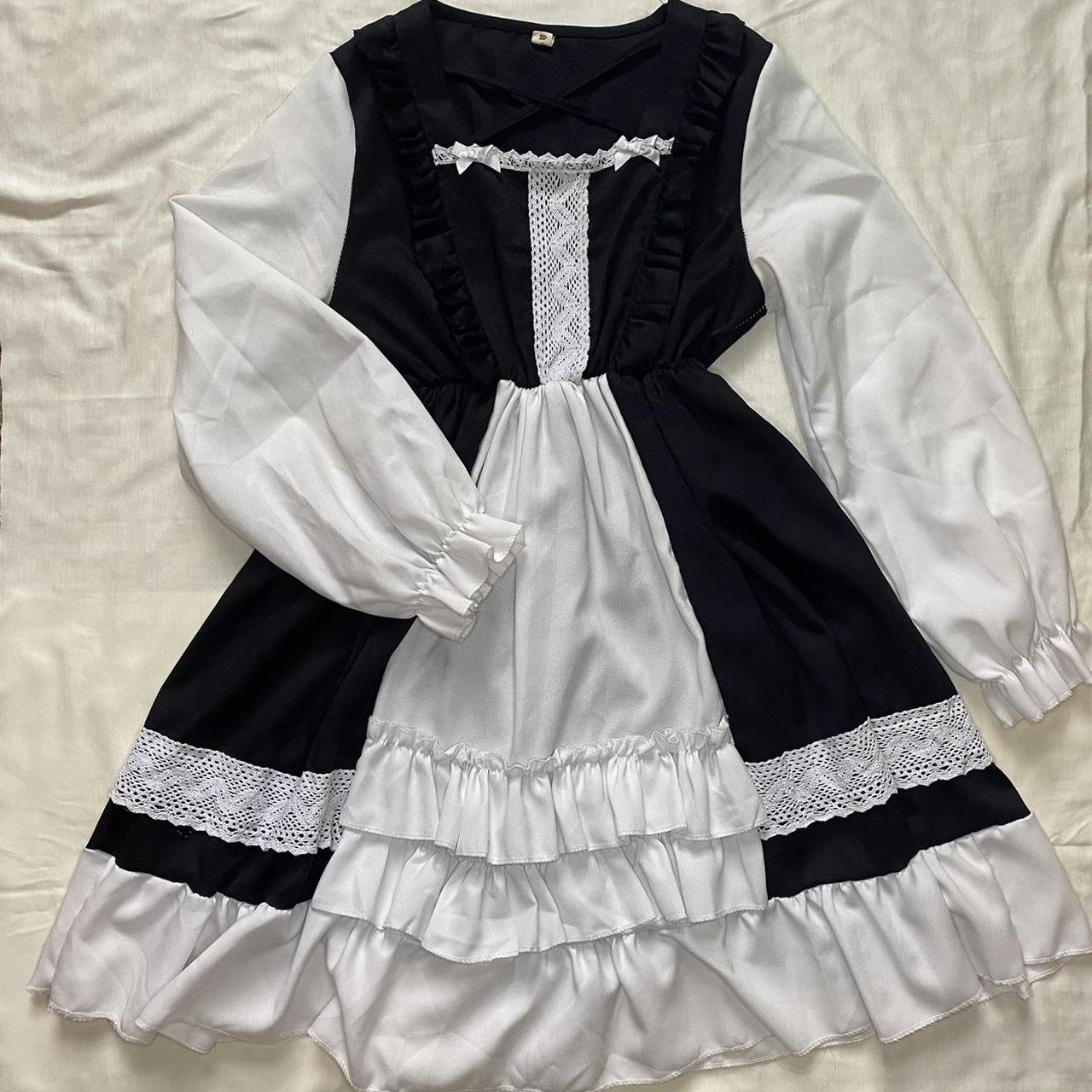 Pretty black and white ruffle babydoll lolita dress.... - Depop