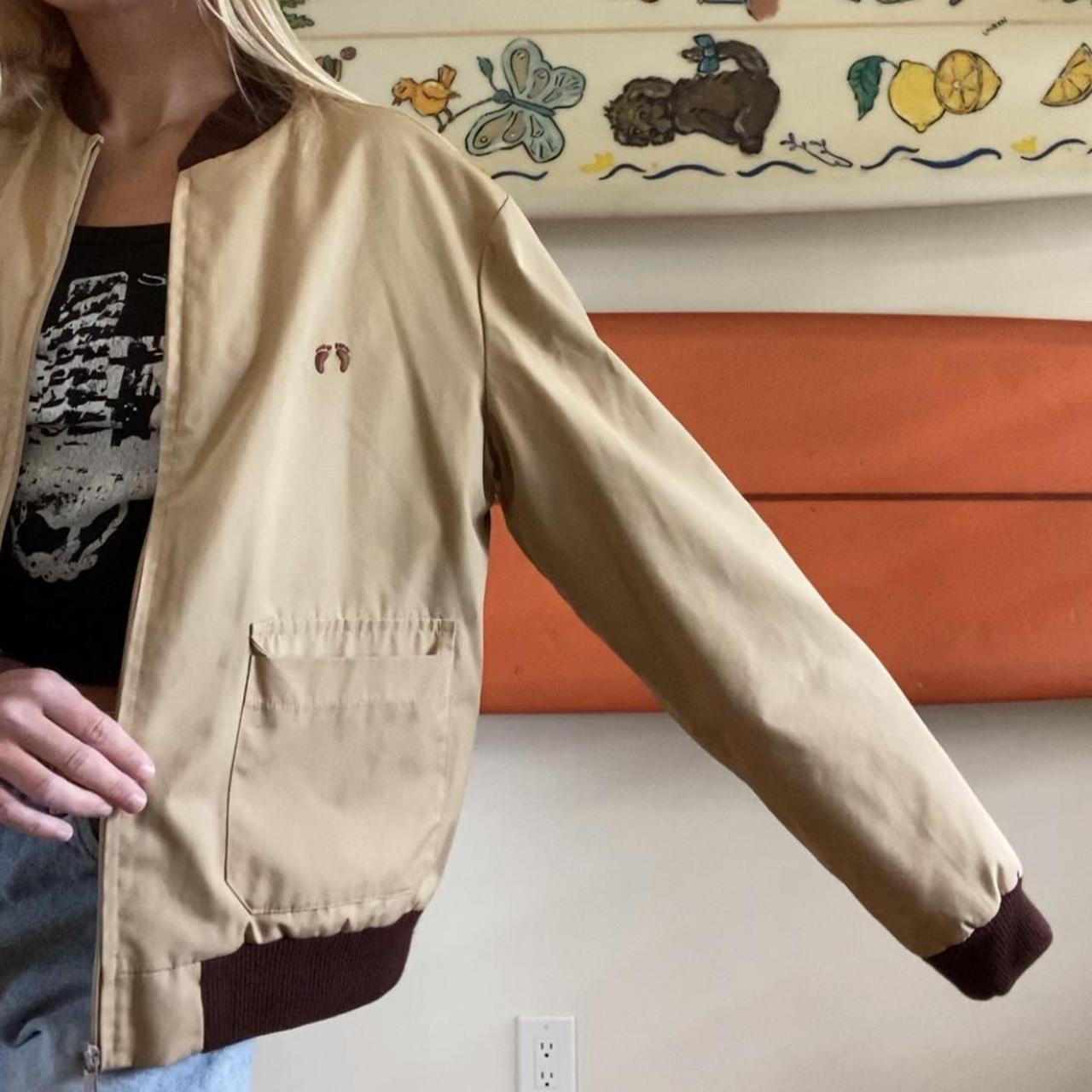 Hang Ten Vintage Tan Surf Jacket Warm with blue and... - Depop