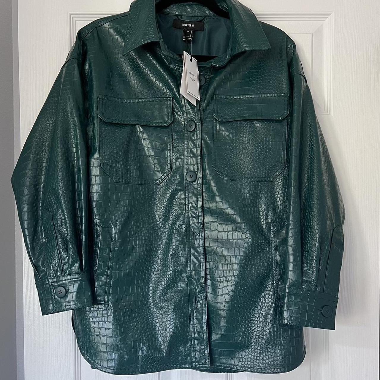 Green crocodile pleather shacket Oversized fit... - Depop