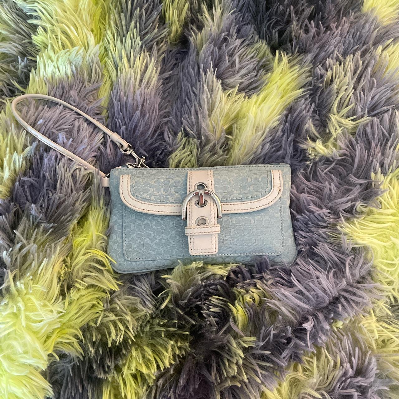small coach wrislet purse; in “robin egg” blue +... - Depop