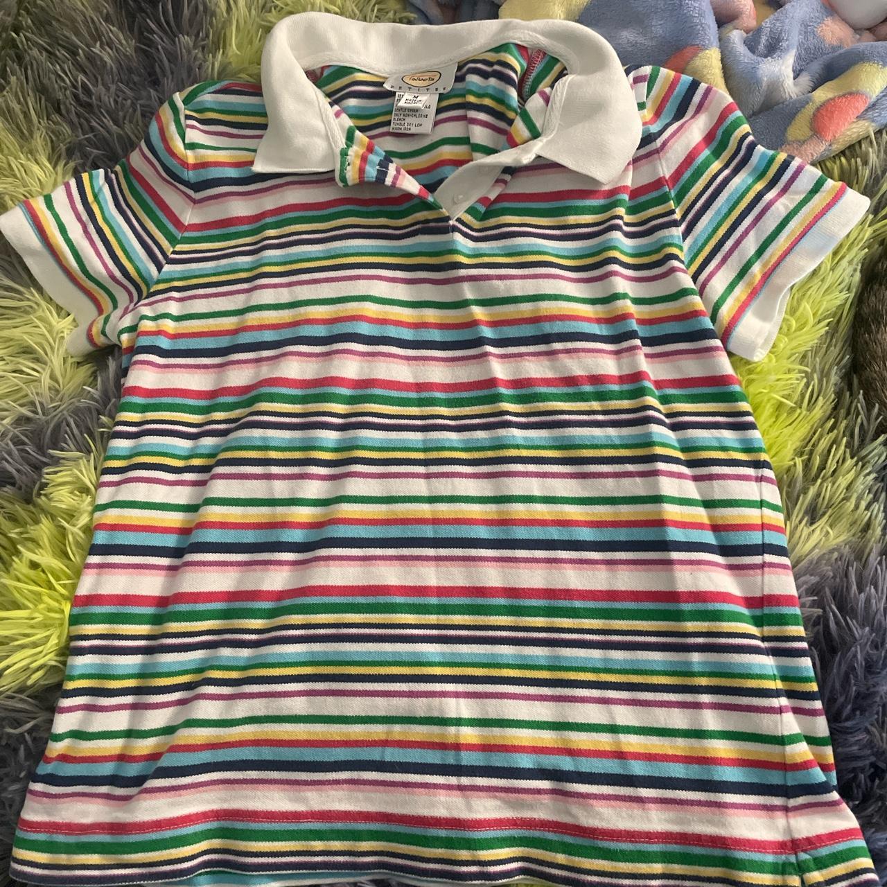 striped vintage talbots polo shirt, fits a womens... - Depop