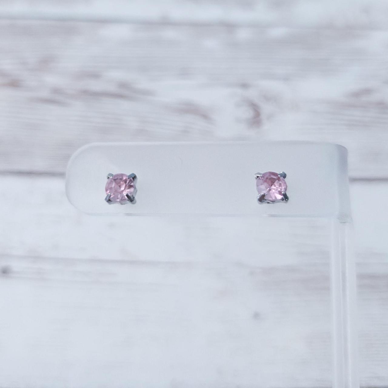 Stud Earrings - Pink Gem - Tarnished Metal These... | Depop