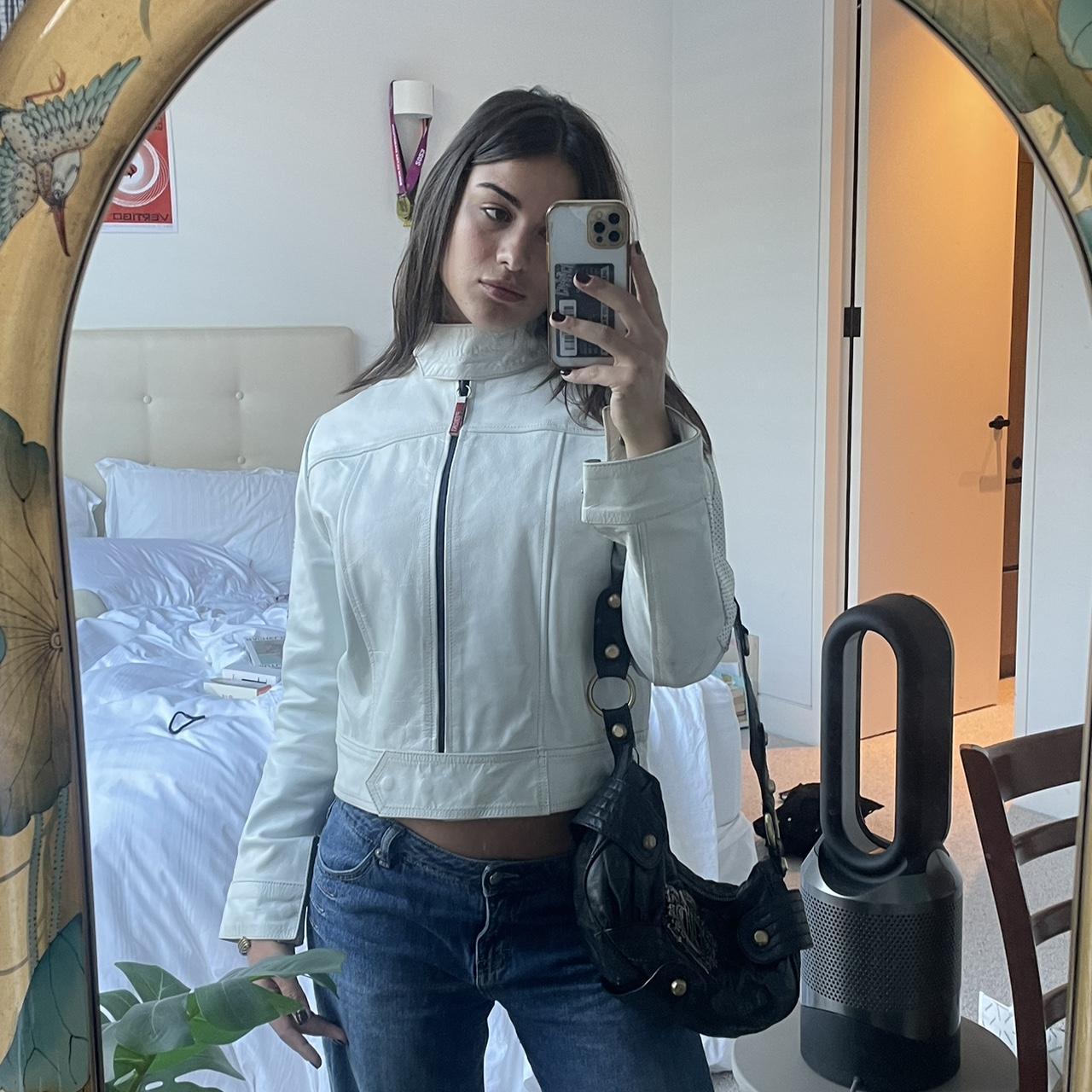 Incredible white leather peroni moto jacket Such a... | Depop