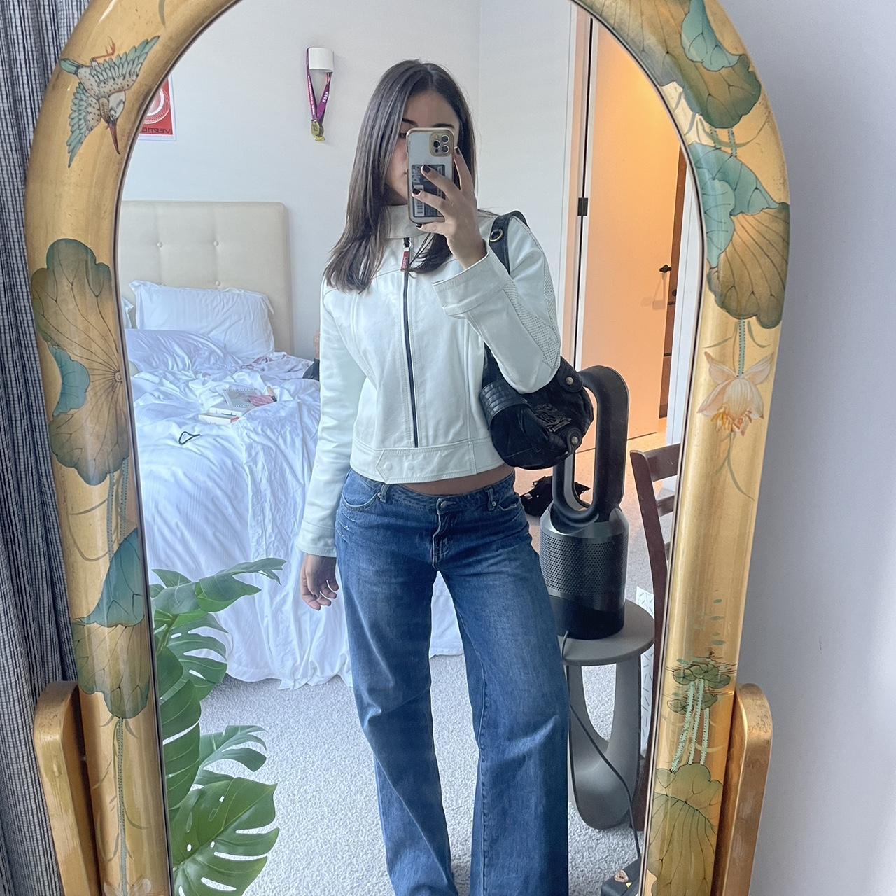 Incredible white leather peroni moto jacket Such a... | Depop