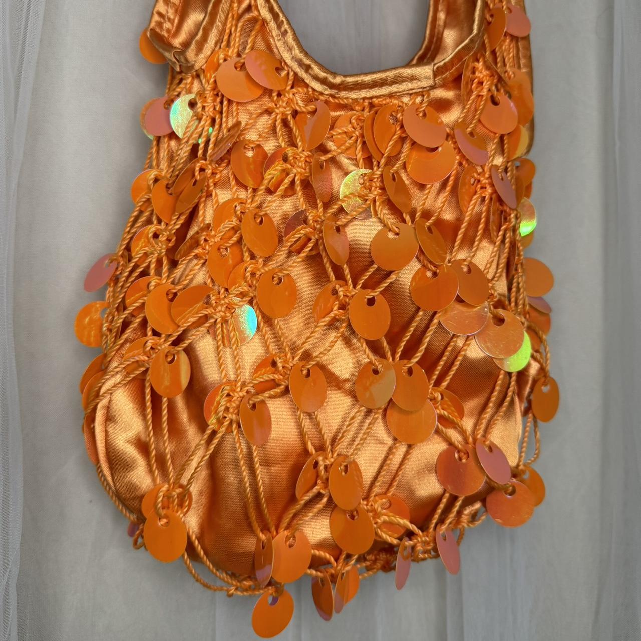 Y2K orange mini bag with mesh & sequin detailing.... - Depop