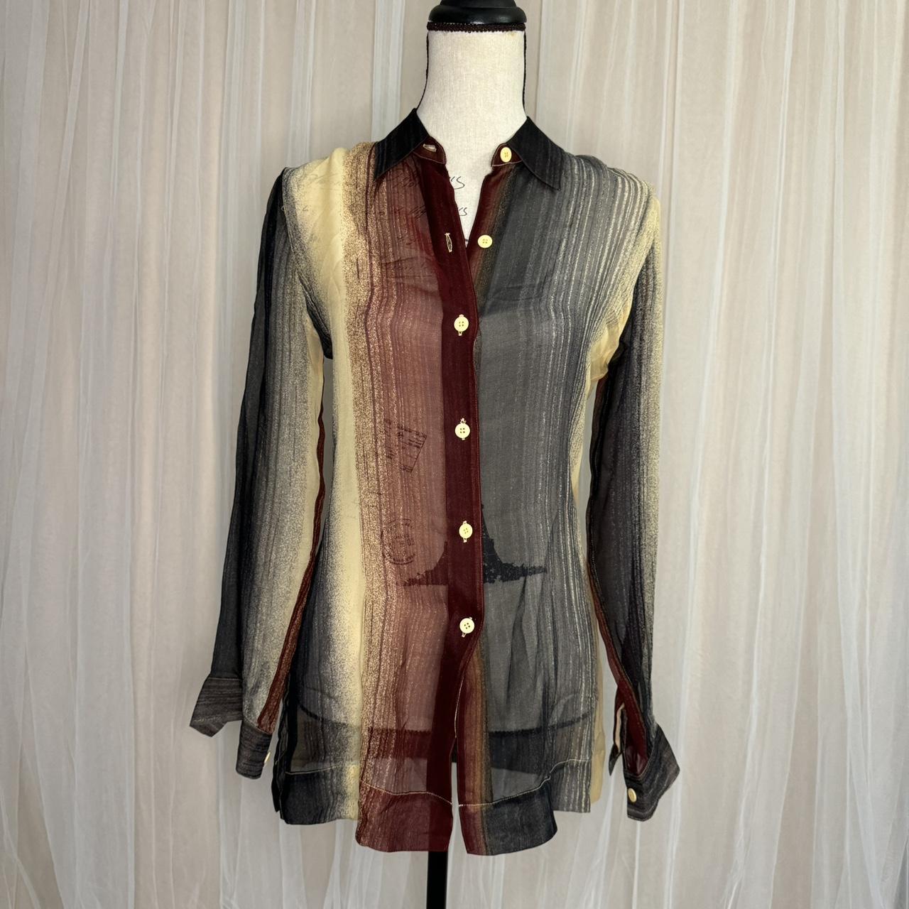 Vintage BCBG 100% silk mesh button down blouse. Size... - Depop